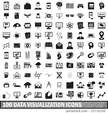 100 data visualization icons set, simple style - Stock Illustration ...