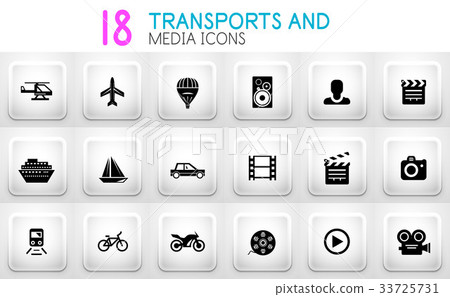 Collection of grey internet push button with icons - Stock Illustration ...