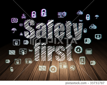 Security concept: Safety First in grunge dark room - Stock Illustration ...