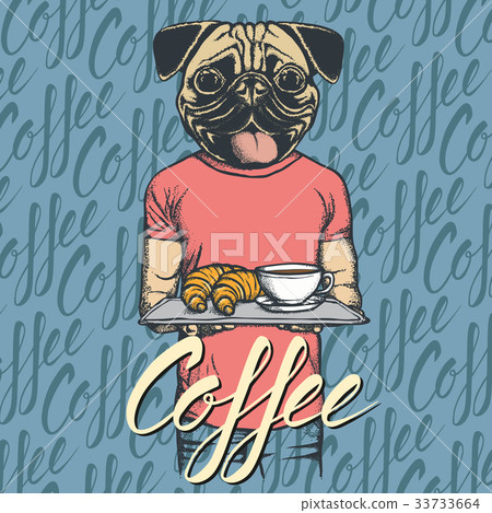 Vector Illustration of pug dog with croissant - Stock Illustration ...