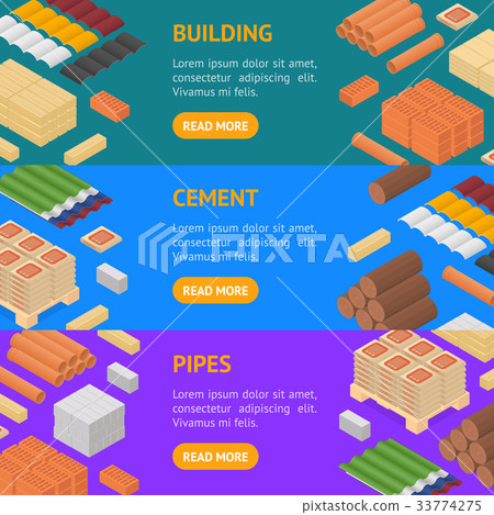 Construction Material Banner Horizontal Set - Stock Illustration ...