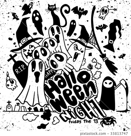illustration of Cute hand-drawn Halloween doodles - Stock Illustration ...