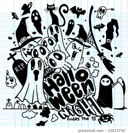 illustration of Cute hand-drawn Halloween doodles - Stock Illustration ...