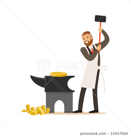 Man in a business suit and white apron forging - Stock Illustration ...