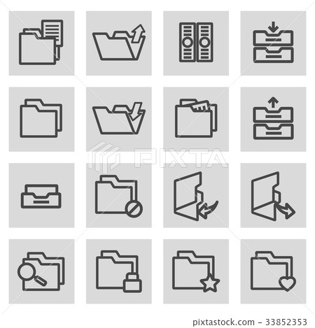 Vector black line folder icons set - Stock Illustration [33852353] - PIXTA