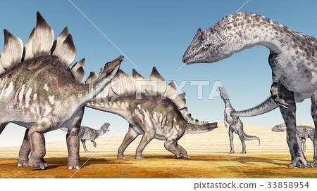 Allosaurus attacks Stegosaurus - Stock Illustration [33858954] - PIXTA