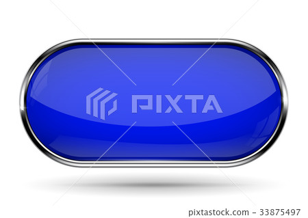Blue oval button with metal border - Stock Illustration [33875497] - PIXTA