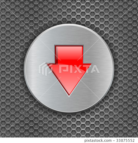Round button with red DOWN arrow on metal - Stock Illustration ...