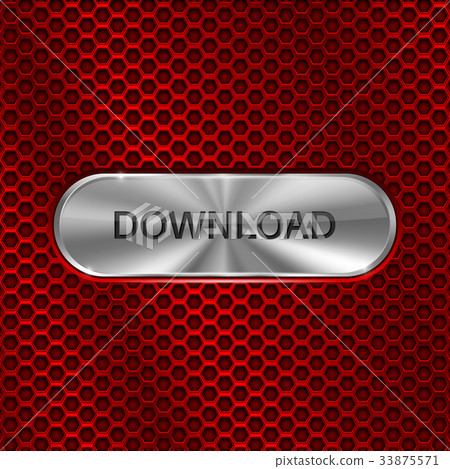 Metal oval DOWNLOAD button on red perforated - Stock Illustration ...