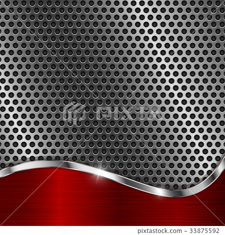 Metal perforated background with red wave element - Stock Illustration ...
