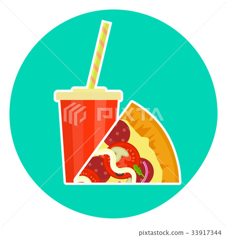 Flat colorful lovely couple - cola and pizza - Stock Illustration ...