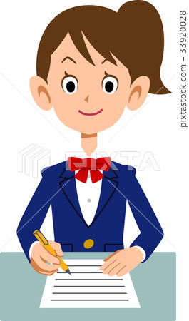 Female student filling out paperwork - Stock Illustration [33920028 ...