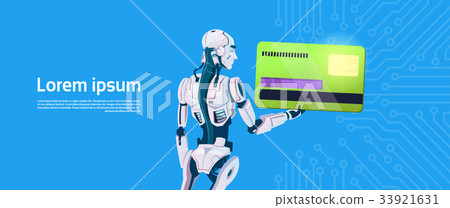 Modern Robot Hold Credit Card Mobile Payment - Stock Illustration ...