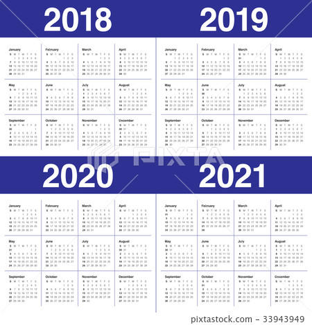 Year 2018 2019 2020 2021 calendar vector - Stock Illustration [33943949 ...