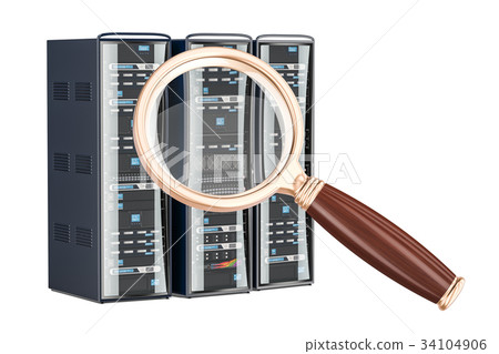 Computer Server Racks with magnifier, 3D rendering - Stock Illustration ...