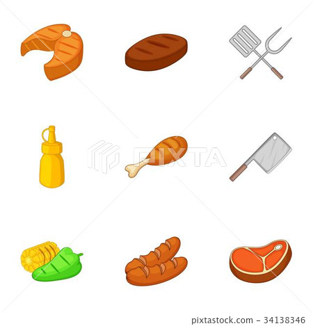 Fried food with kitchenware icons set - Stock Illustration [34138346 ...