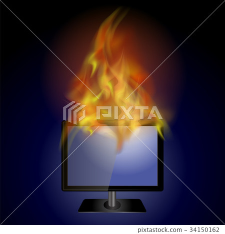 Burning Screen Monitor with Fire Flame - Stock Illustration [34150162 ...