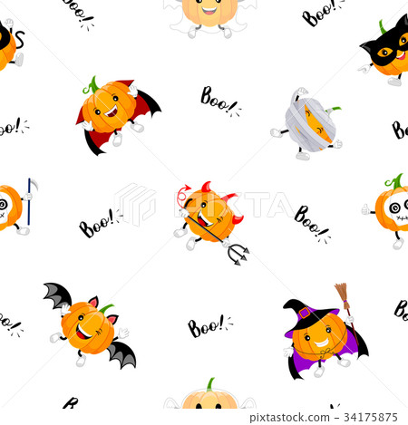 Cartoon pumpkin character design seamless pattern - Stock Illustration ...