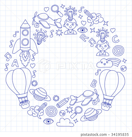 Vector set of doodle icons Notepad checked paper - - Stock Illustration ...