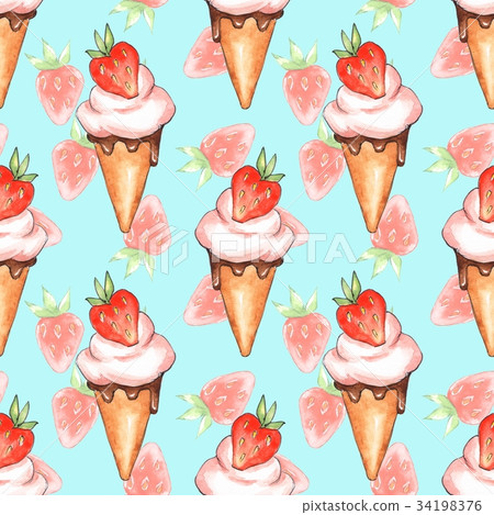 Ice cream and strawberries. Seamless pattern - Stock Illustration ...