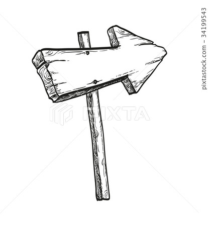 Ink sketch of wooden signpost - Stock Illustration [34199543] - PIXTA
