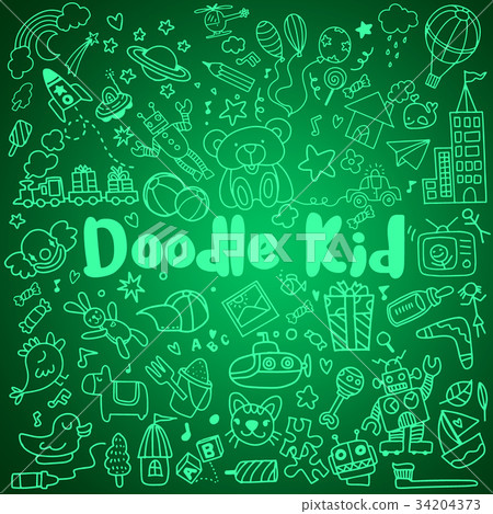 hand drawn kids doodle set,Doodle style - Stock Illustration [34204373 ...