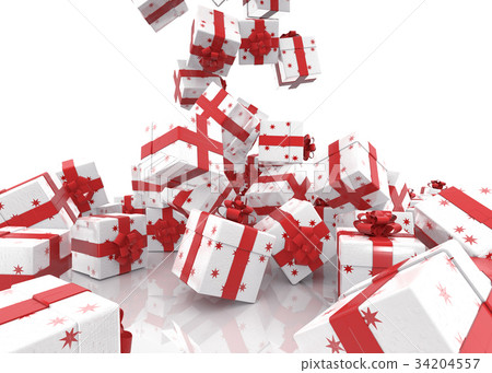 Falling Christmas gift boxes on white background-插圖素材 [34204557] - PIXTA圖庫