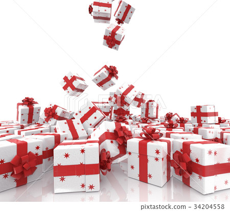 Falling Christmas gift boxes on white background-插圖素材 [34204558] - PIXTA圖庫