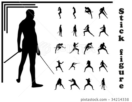 Set of stick figures in flat design . Samurai - Stock Illustration ...