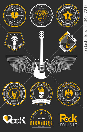 Set Badges of rock music and rock and roll - Stock Illustration ...