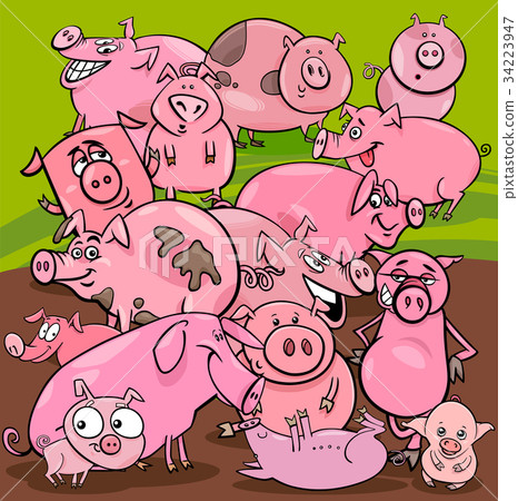 cartoon pigs farm animals group - Stock Illustration [34223947] - PIXTA