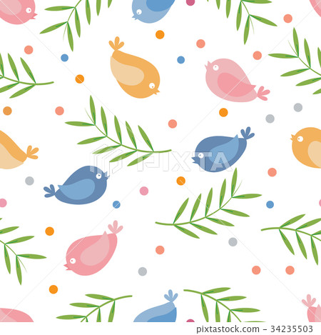 pattern with colorful cartoon birds and twigs - Stock Illustration ...
