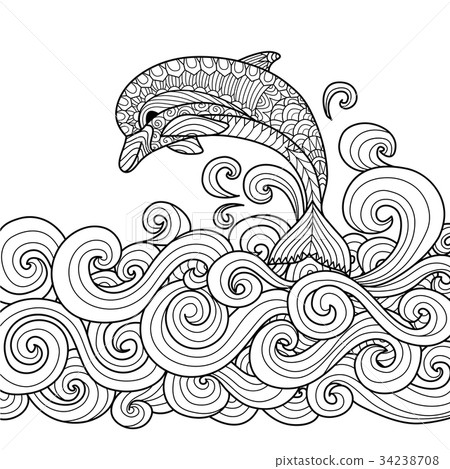dolphin zentangle - Stock Illustration [34238708] - PIXTA