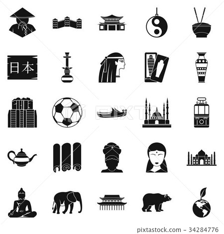 Traveling in Asia icons set, simple style - Stock Illustration ...