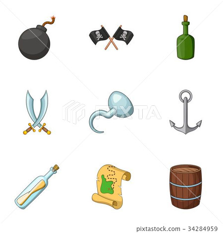 Jolly roger icons set, cartoon style - Stock Illustration [34284959 ...
