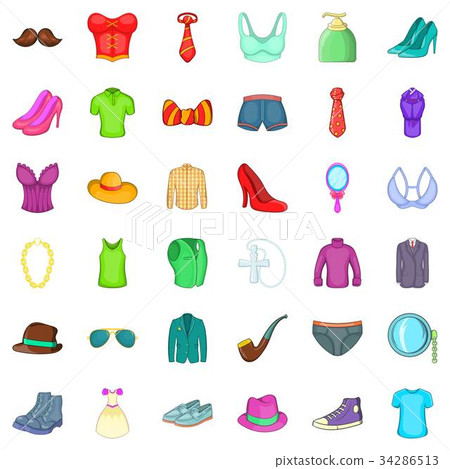 Clothes and shoes icons set, cartoon style - Stock Illustration ...