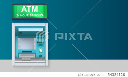 ATM - Automated teller machine with green lightbox - Stock Illustration ...