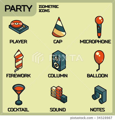 Party color outline isometric icons set - Stock Illustration [34328987 ...