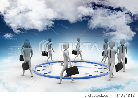 Business man walk around the clock - Stock Illustration [34354818] - PIXTA