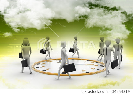 Business man walk around the clock - Stock Illustration [34354819] - PIXTA