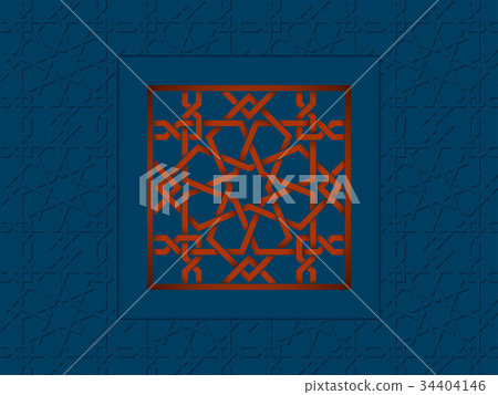 Islamic red pattern on blue. Card template - Stock Illustration ...