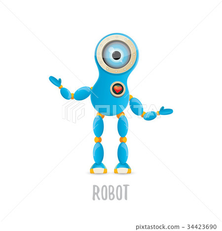 vector funny cartoon blue robot character - Stock Illustration ...