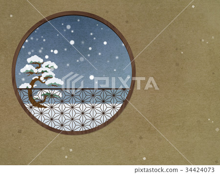 Snow viewing window Snow scene seen from round... - Stock Illustration ...