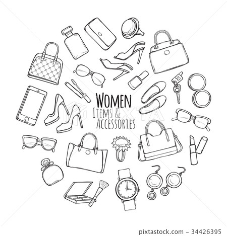 Women Items and Accessories. Collection of Things - Stock Illustration ...