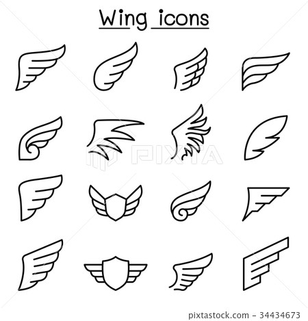 Wing icon set in thin line style - Stock Illustration [34434673] - PIXTA