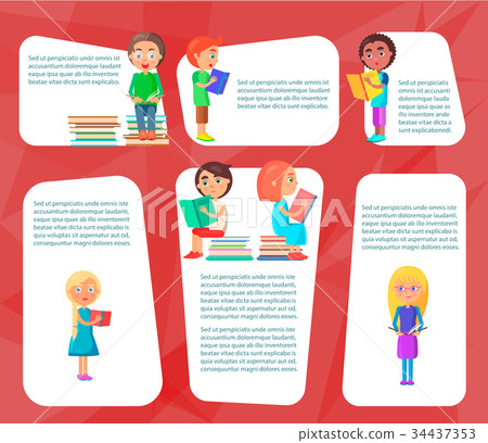 Reading Children Sitting and Standing with Books - Stock Illustration ...