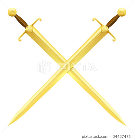 Two Crossed Swords of Gold on White Background - Stock Illustration ...