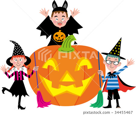 Halloween pumpkin children in costume - Stock Illustration [34455467 ...