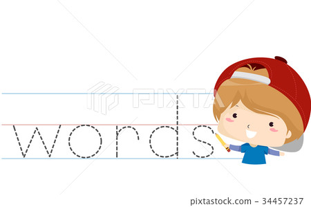 Kid Boy Tracing Words Pencil-插圖素材 [34457237] - PIXTA圖庫