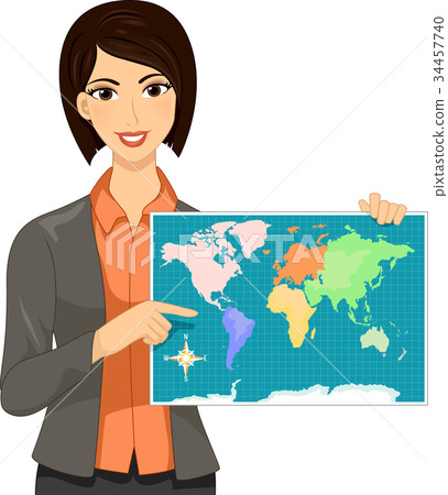 Girl Teacher World Map Illustration - Stock Illustration [34457740] - PIXTA